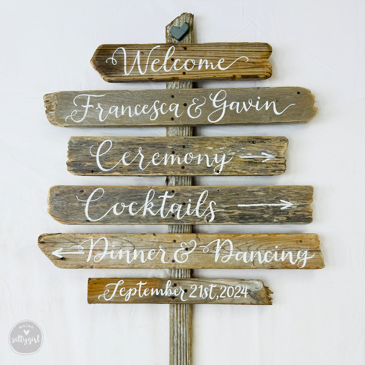 Custom Stacked Directional Wedding Signs on Post – Maine Salty Girl