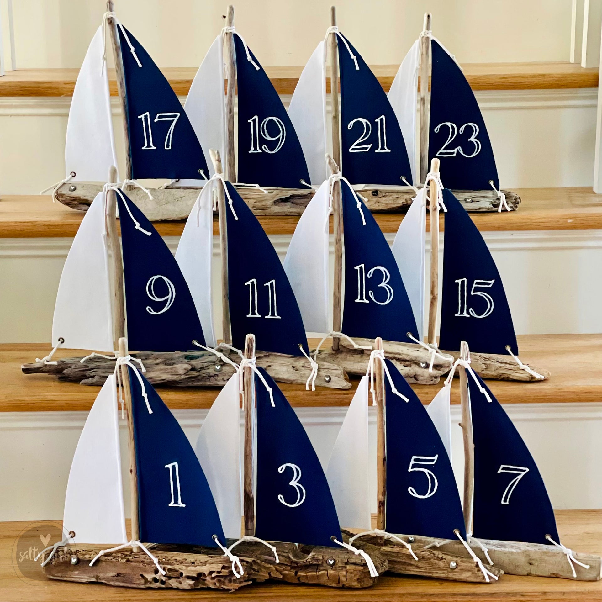Driftwood Sailboat Centerpiece - Maine Salty Girl 14" set of 6