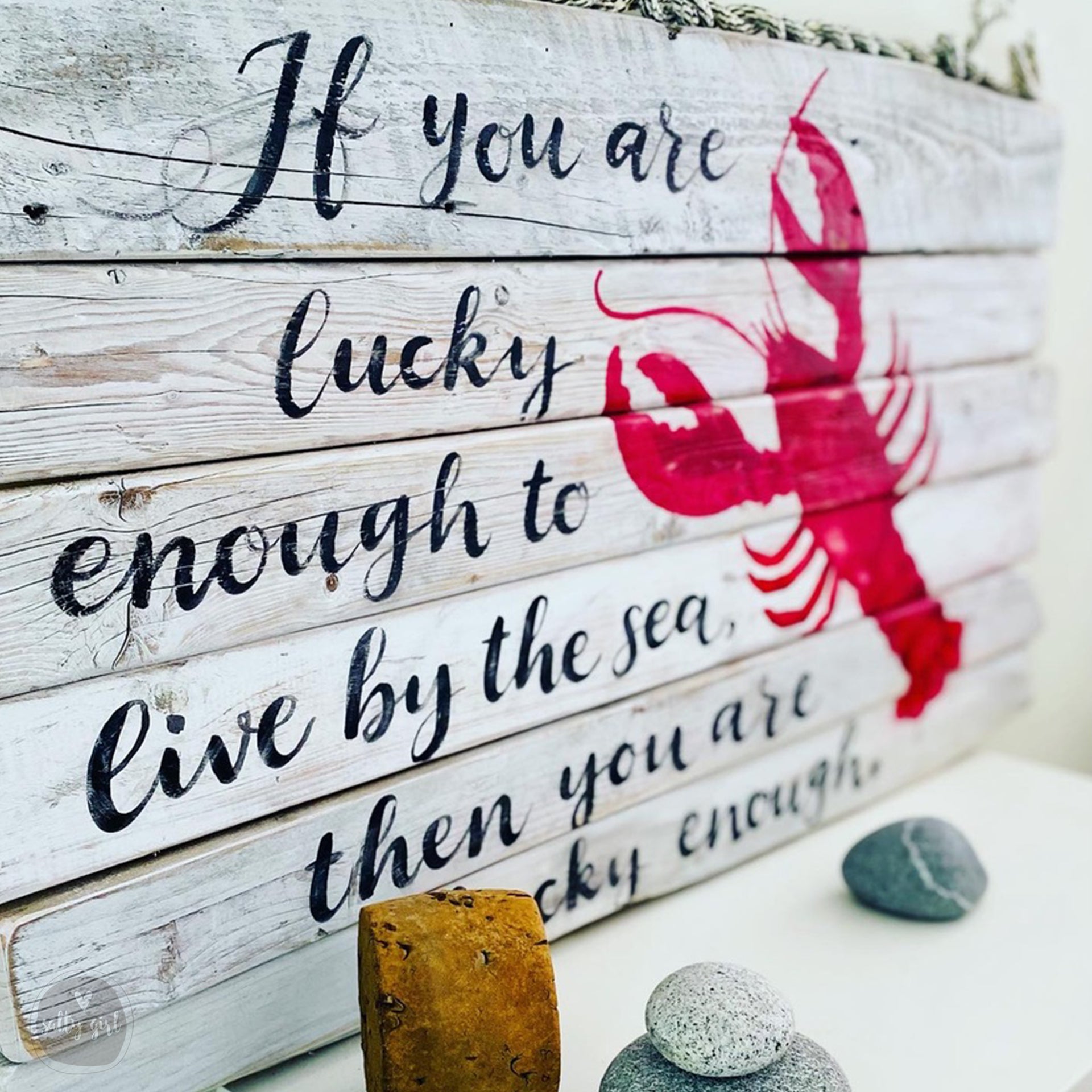 Coastal Driftwood Wall Art - Summer Cottage Sign - "If you are lucky e ...