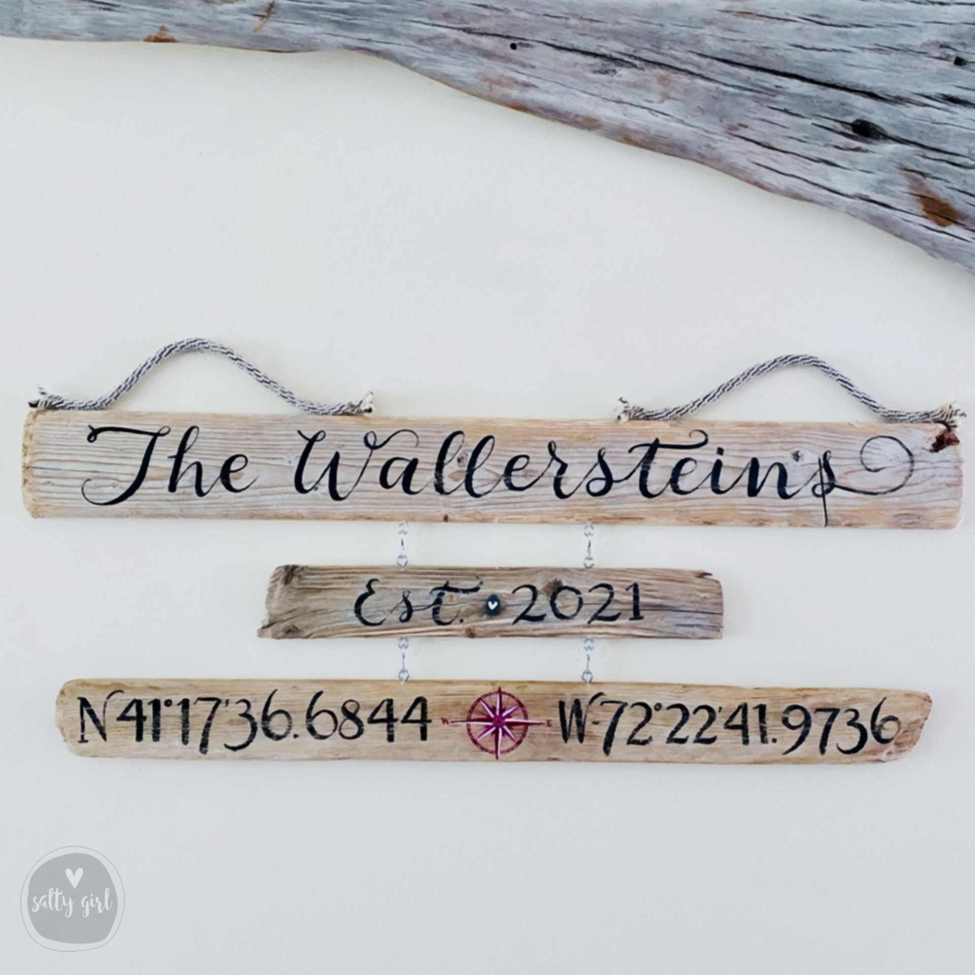 Custom 3-Tiered Driftwood Sign - Personalized Sign with Fishing Rope H ...