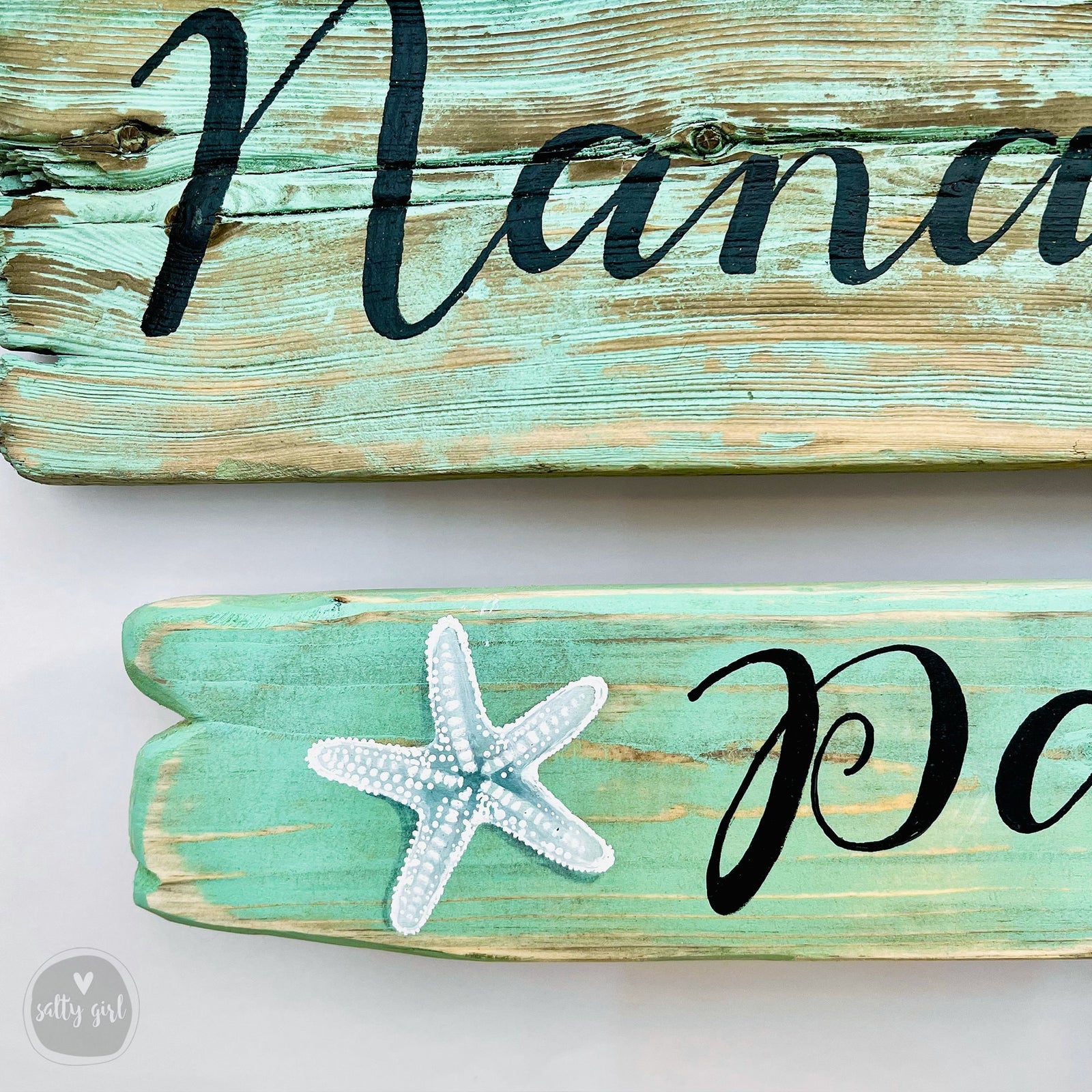 Signs on a Post with Hand Painted Graphics – Maine Salty Girl